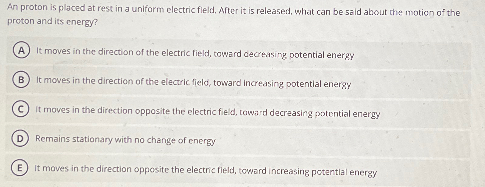 Solved An proton is placed at rest in a uniform electric | Chegg.com