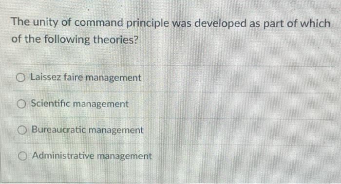 Solved The unity of command principle was developed as part | Chegg.com