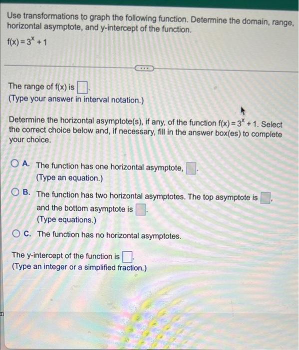 Solved Use transformations to graph the following function. | Chegg.com