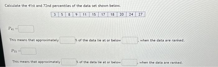 Solved Calculate the 41 st and 72 nd percentiles of the data | Chegg.com