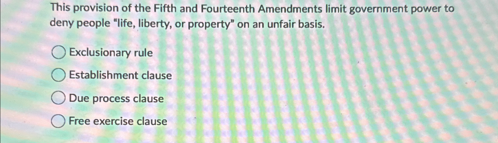 Solved This provision of the Fifth and Fourteenth Amendments | Chegg.com