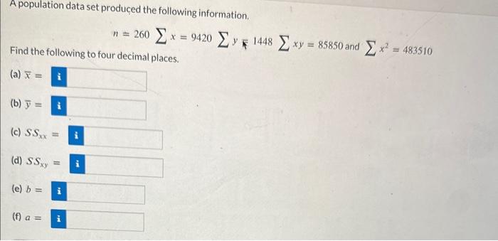 Solved A population data set produced the following | Chegg.com