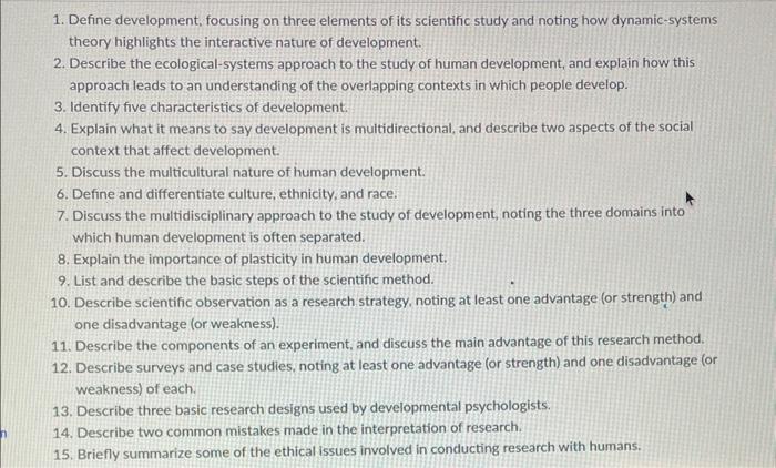 1. Define development, focusing on three elements of | Chegg.com