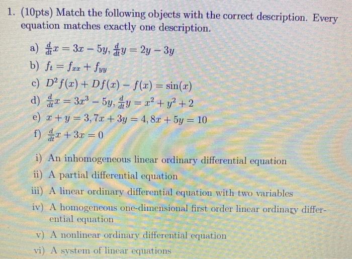 Solved 1. (10pts) Match the following objects with the | Chegg.com
