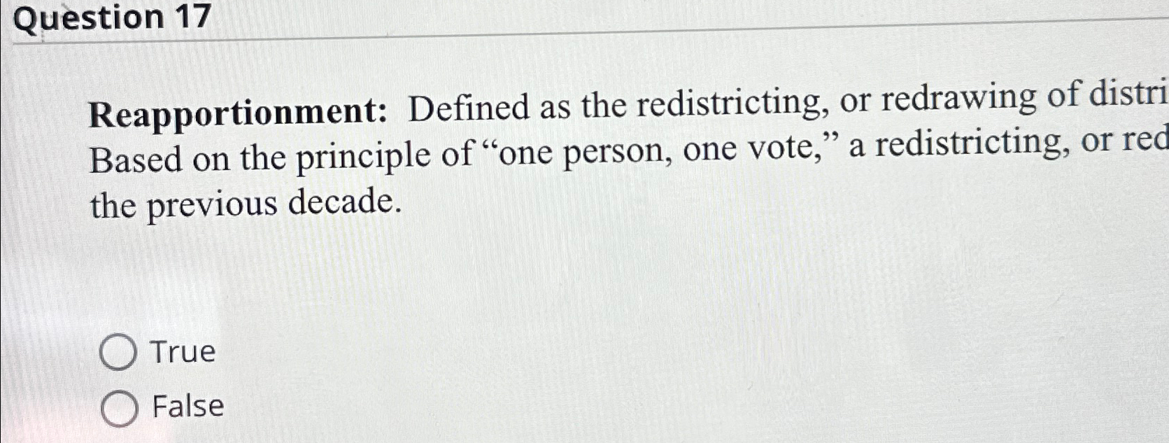 Solved Question 17Reapportionment: Defined as the | Chegg.com