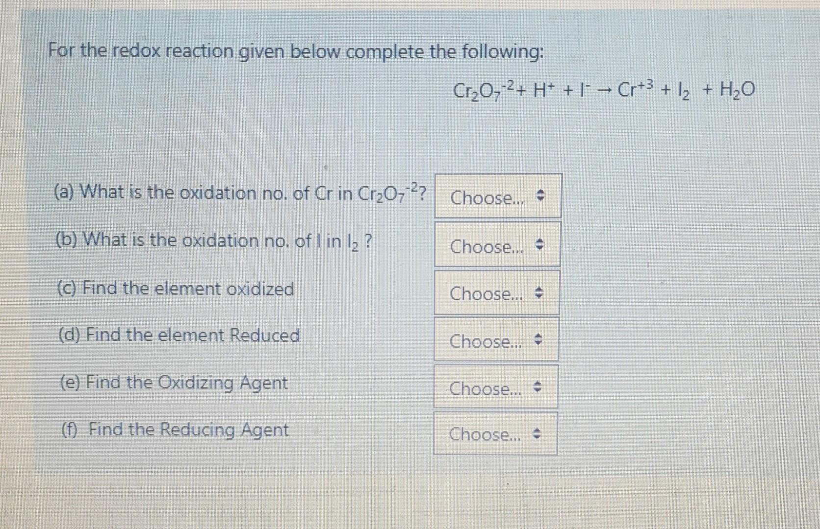 Solved For the redox reaction given below complete the | Chegg.com