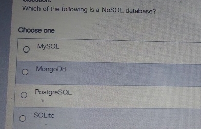 Solved Which of the following is a NoSOL database?Choose | Chegg.com