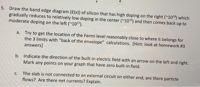 Solved 5. Draw the band edge diagram (E(x)) of silicon that | Chegg.com