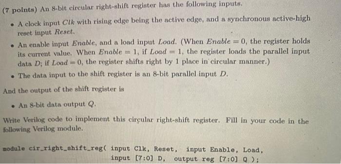 Solved (7 points) An 8-bit circular right-shift register has | Chegg.com