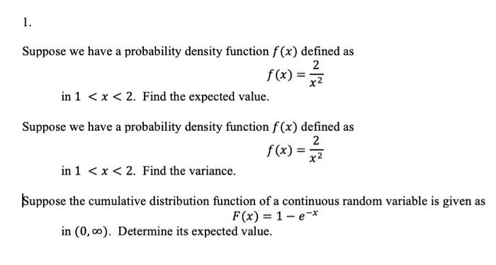 Solved Suppose we have a probability density function f(x) | Chegg.com