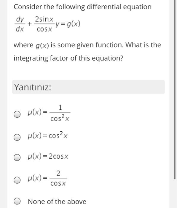 Solved Consider the following differential equation dy 2sinx | Chegg.com