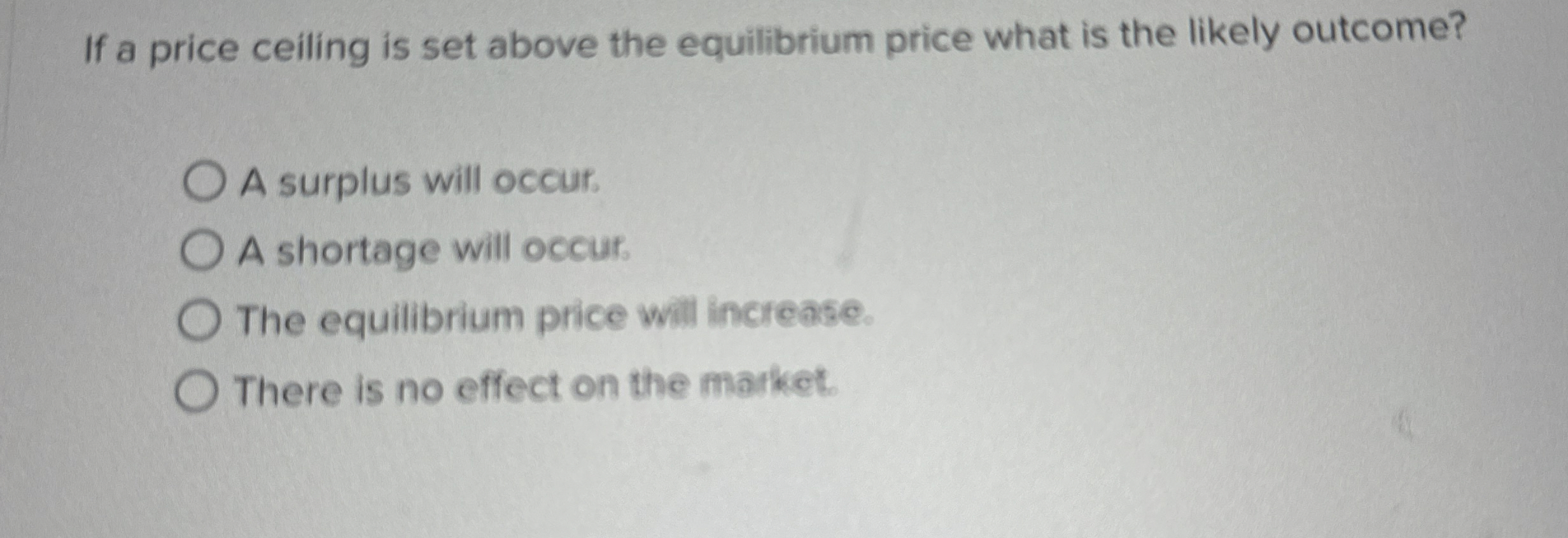 Solved If a price ceiling is set above the equilibrium price | Chegg.com