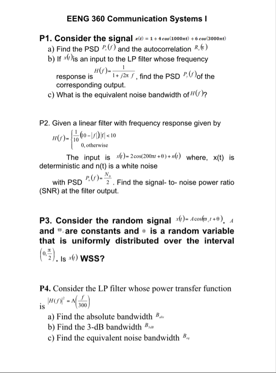 EENG 360 ﻿Communication Systems IP1. ﻿Consider the | Chegg.com