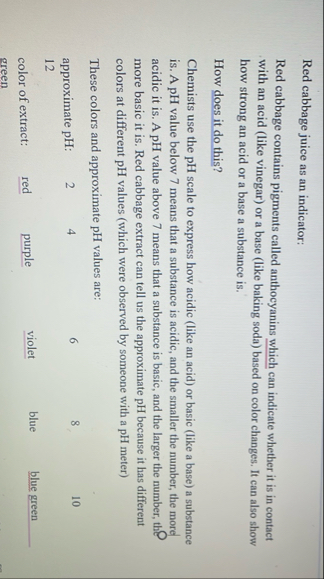 Solved Red cabbage juice as an indicator:Red cabbage | Chegg.com