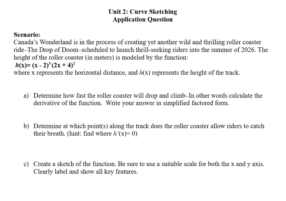 Solved Unit 2: Curve Sketching Application Question | Chegg.com