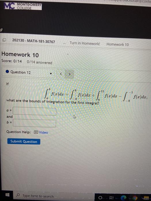 Solved MC MONTGOMERY COLLEGE 8 202130 - MATH-181-30767 Turn | Chegg.com