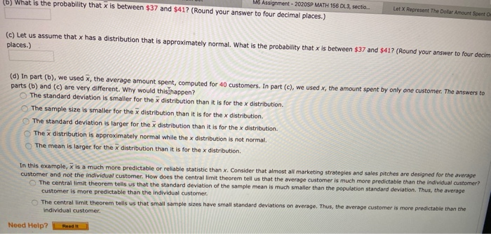 Solved Assignment - 2020SP MATH 156 DL3, sectio et X | Chegg.com