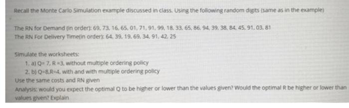 Solved Recall the Monte Carlo Simulation example discussed | Chegg.com