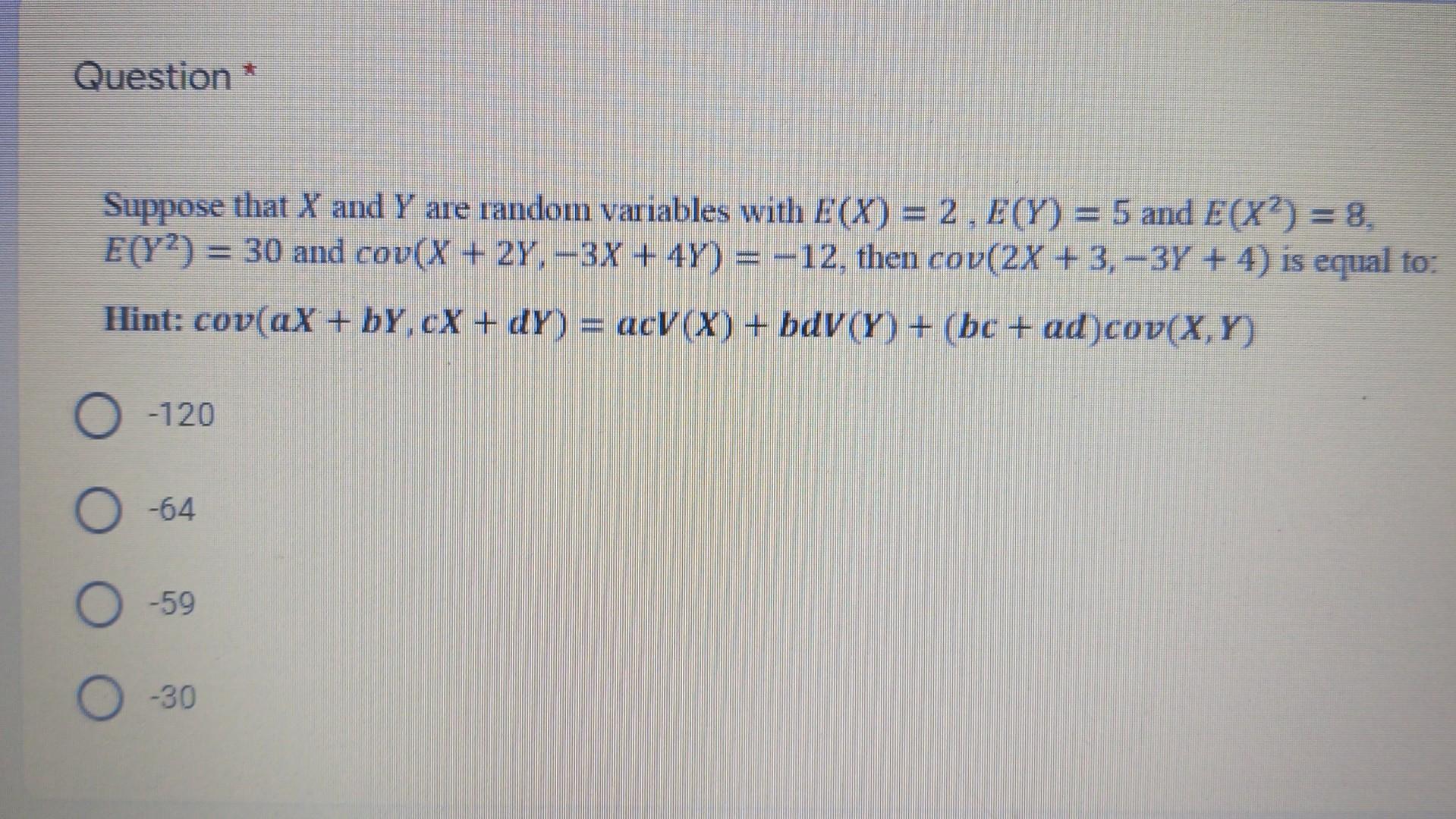 Solved Question * Suppose that X and Y are random variables | Chegg.com