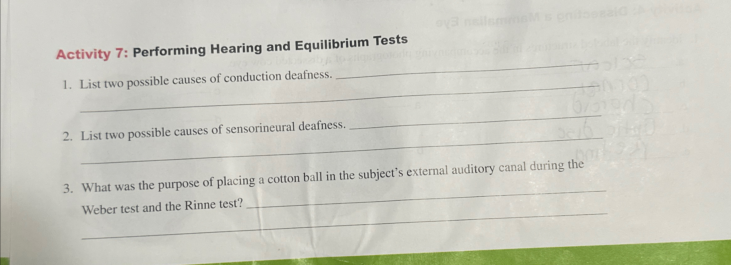 Solved Activity 7: Performing Hearing and Equilibrium | Chegg.com