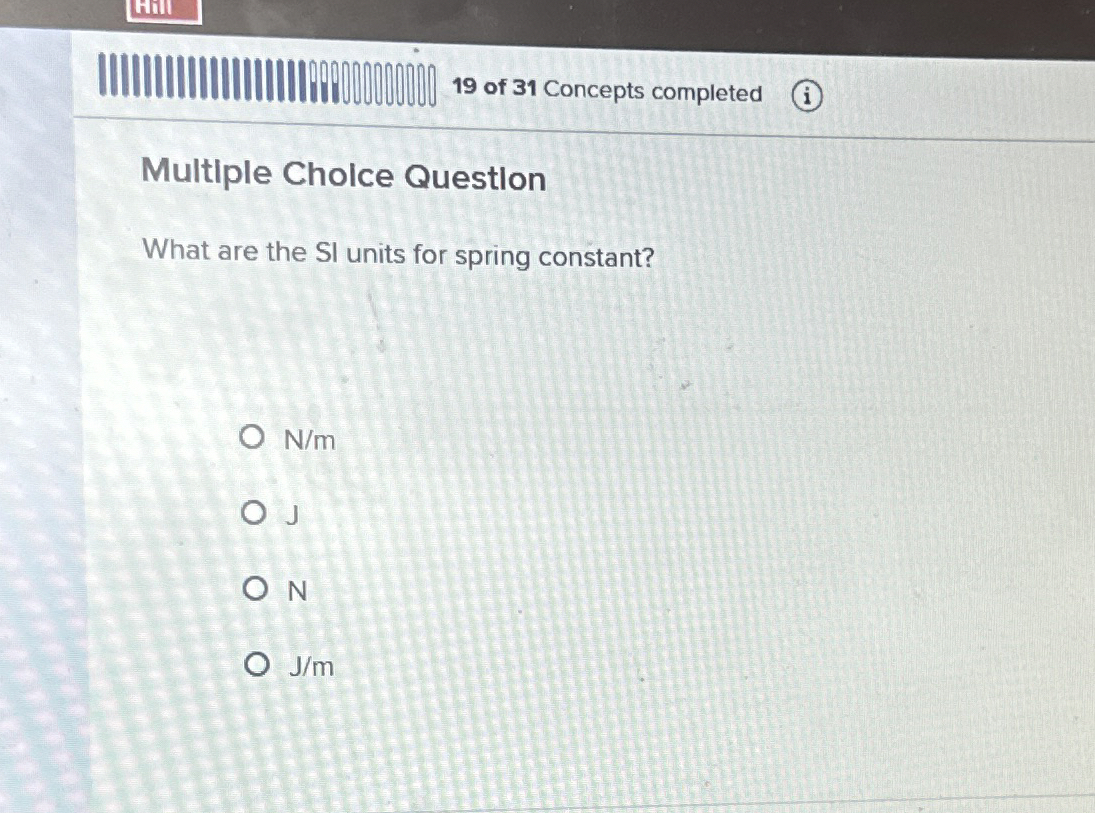 Solved 19 ﻿of 31 ﻿Concepts completedMultiple Cholce | Chegg.com