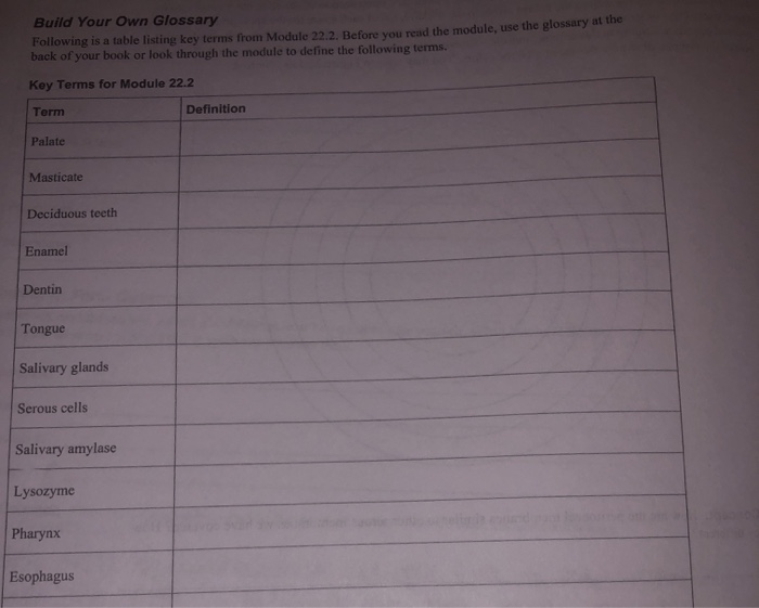 Solved Build Your Own Glossary Following is a table listing | Chegg.com