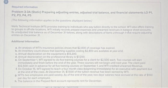Solved Required information Problem 3-3A (Static) Preparing | Chegg.com