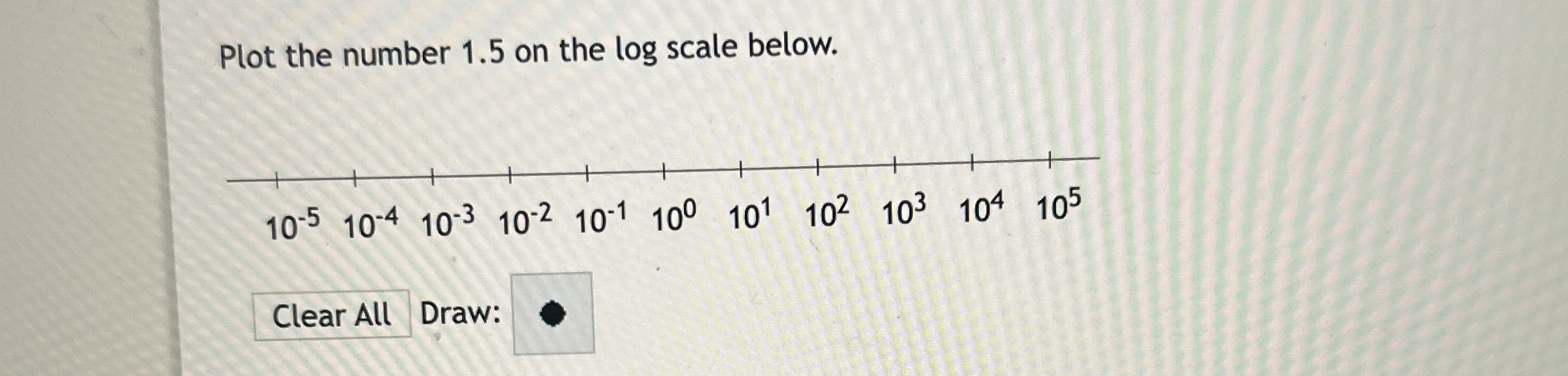 Plot the number 1.5 ﻿on the log scale below. ﻿Draw: | Chegg.com