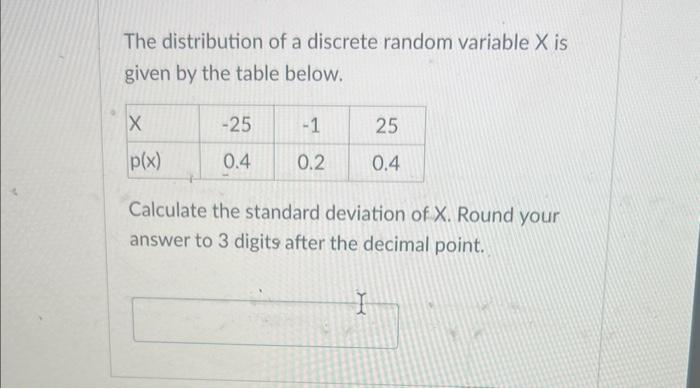 Solved The distribution of a discrete random variable X is | Chegg.com
