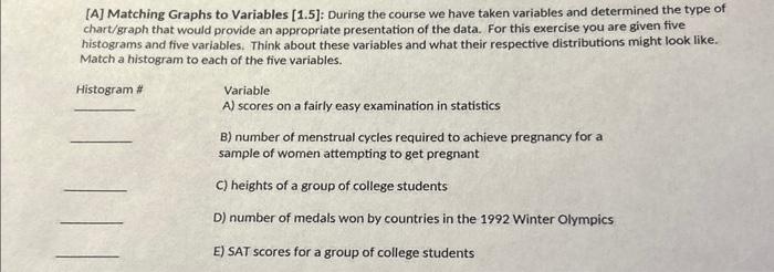 Solved [A] Matching Graphs to Variables [1.5]: During the | Chegg.com