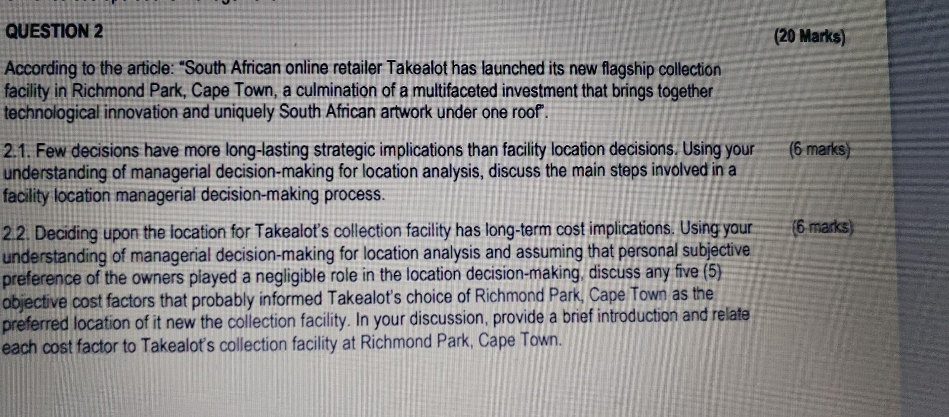Solved QUESTION 2(20 ﻿Marks)According to the article: "South | Chegg.com