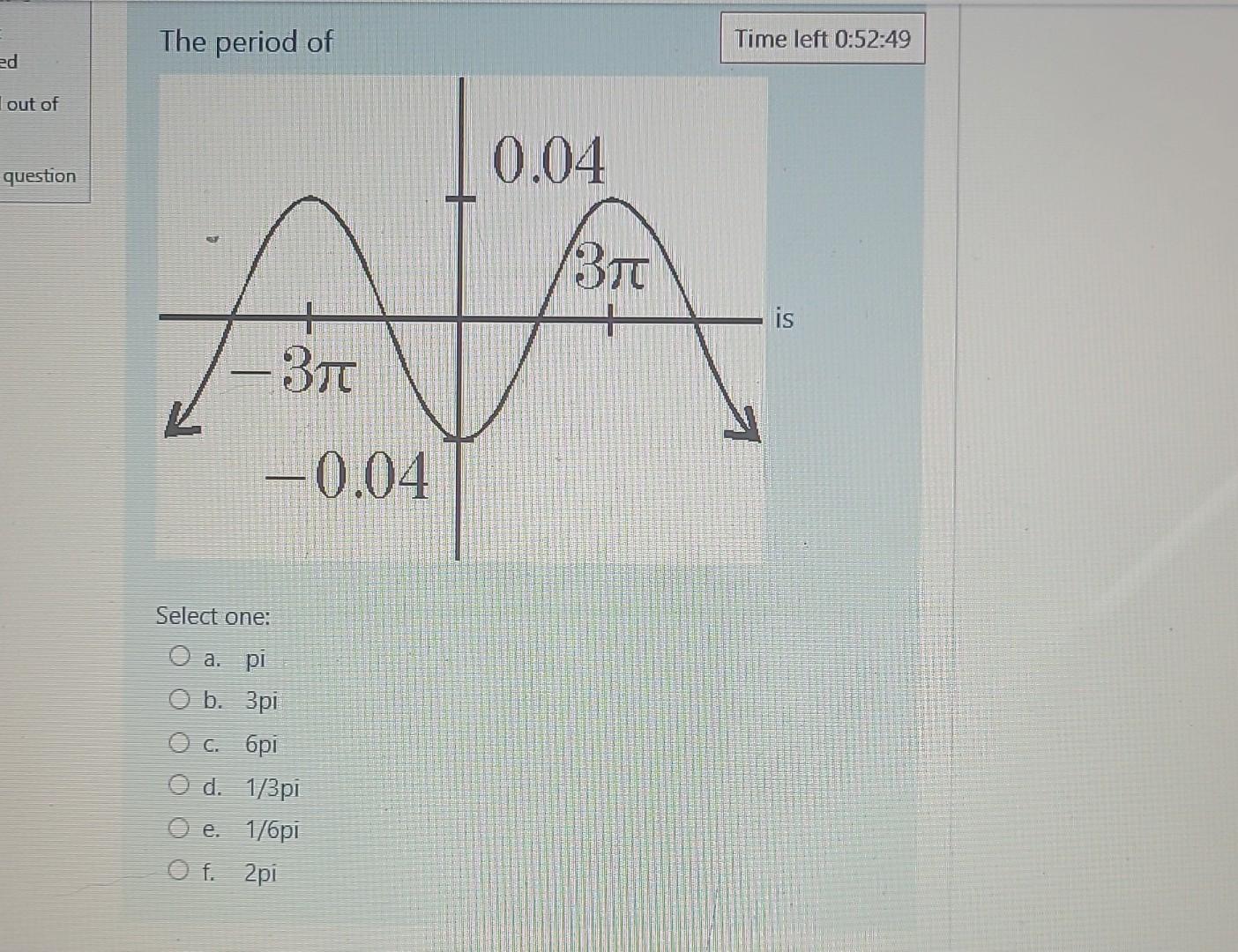 Solved The Period Of Select One A Pi B 3 Pi C 6 Pi D