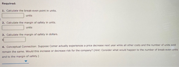 Solved Margin of Safety Comer Company produces and sells | Chegg.com
