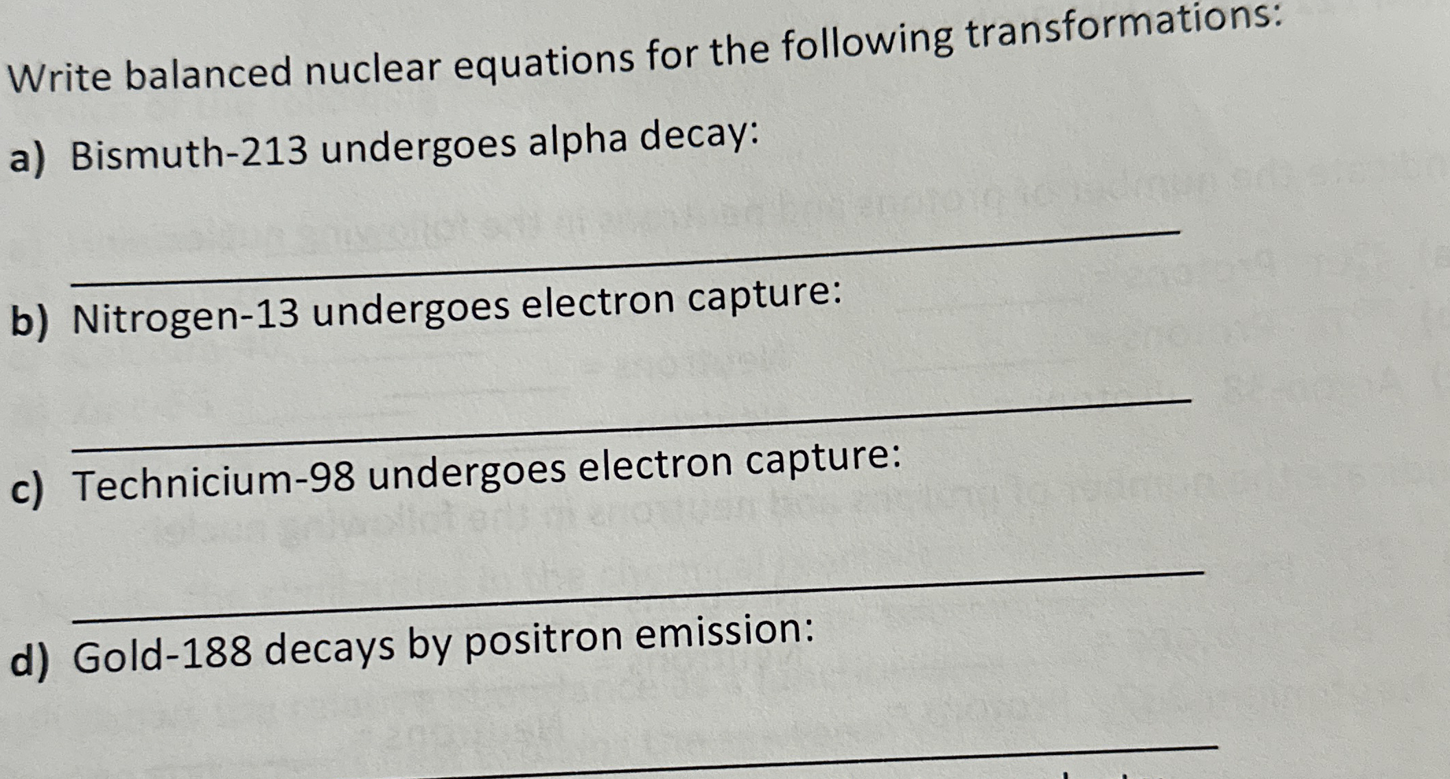 Solved Write balanced nuclear equations for the following | Chegg.com
