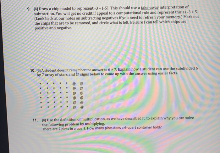 Solved 9. [6] Draw a chip model to represent-3 - (-5). This | Chegg.com