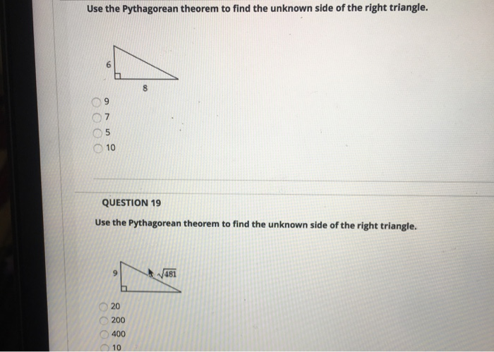 Solved Use the Pythagorean theorem to find the unknown side | Chegg.com