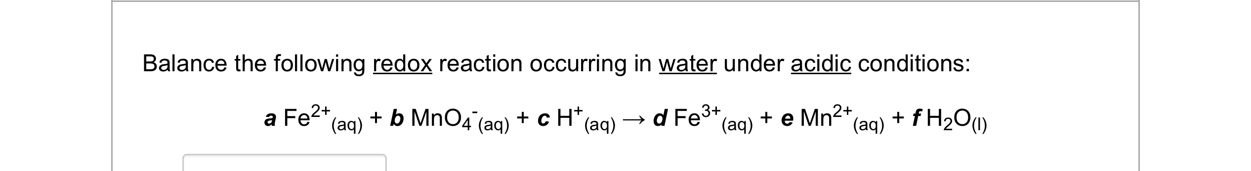 Solved Balance the following redox reaction occurring in | Chegg.com
