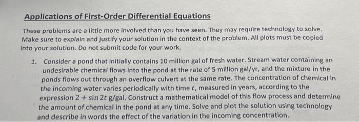 Solved Applications of First-Order Differential Equations | Chegg.com
