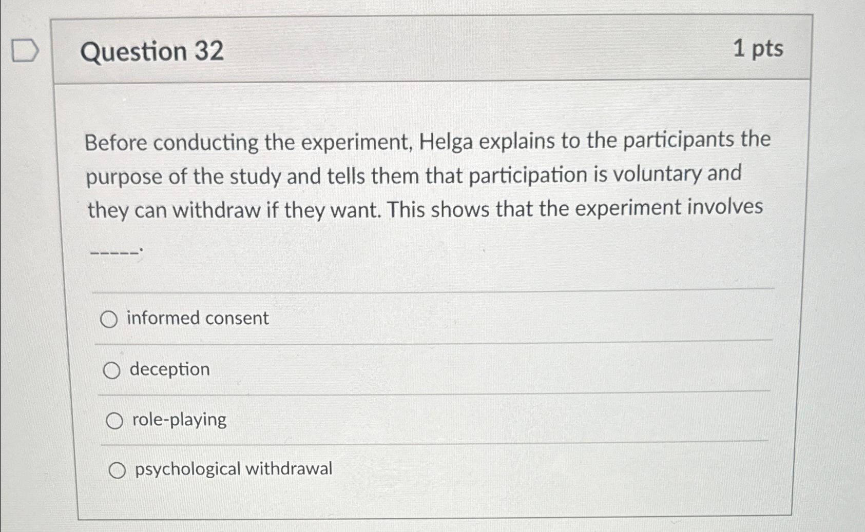 Solved Question 321ptsBefore conducting the experiment, | Chegg.com