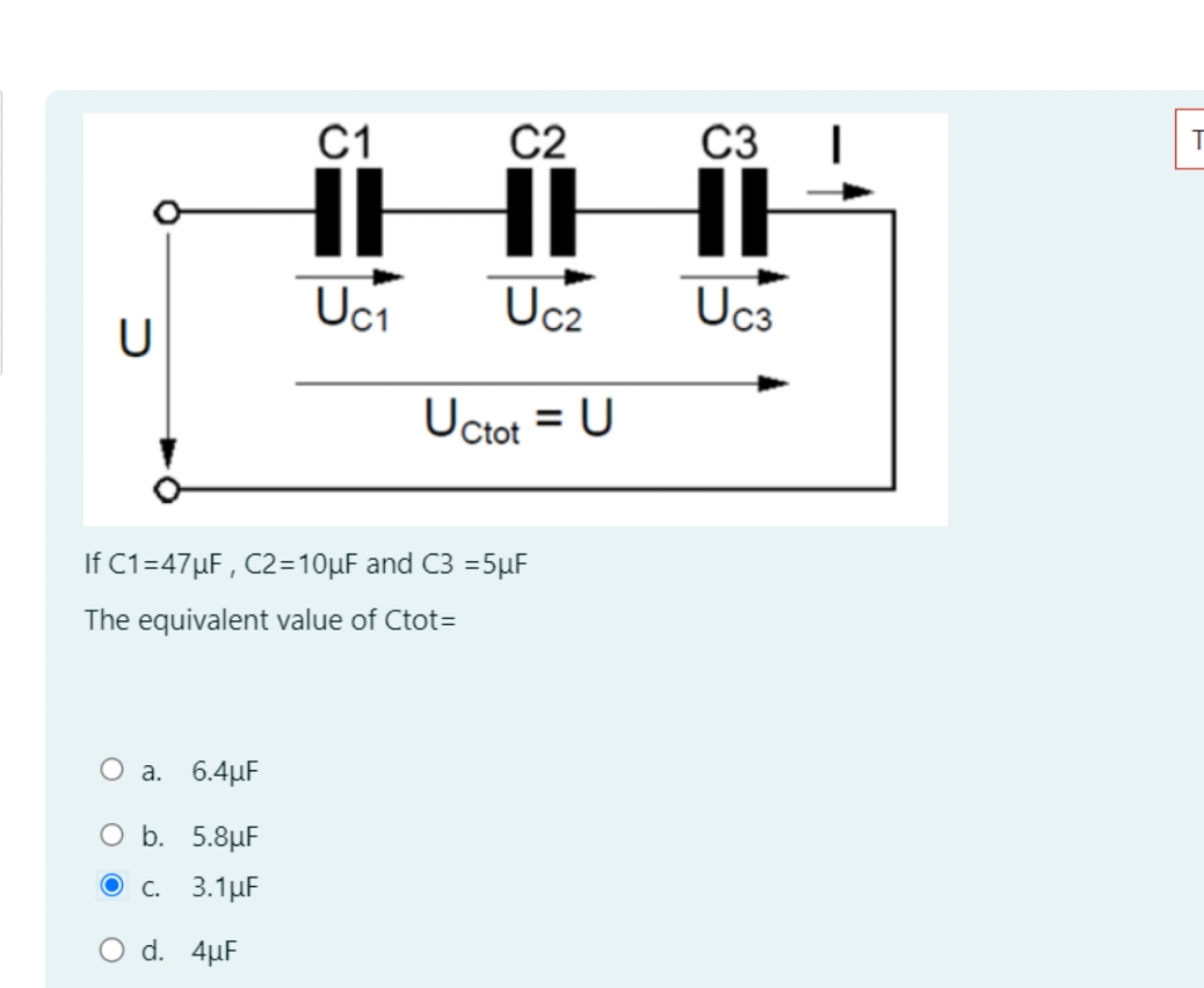 Solved If C1=47μF,C2=10μF ﻿and C3=5μFThe equivalent value of | Chegg.com