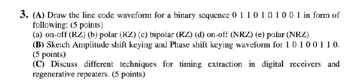 Solved 3. (A) Draw the linc code waveform for a binary | Chegg.com