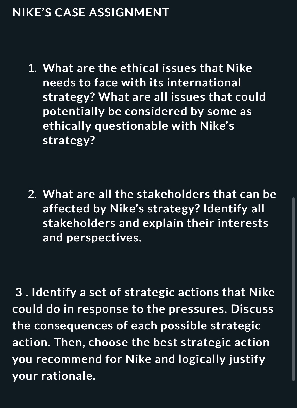 Solved by an EXPERT NIKE'S CASE ASSIGNMENTWhat are the ethical issues ...