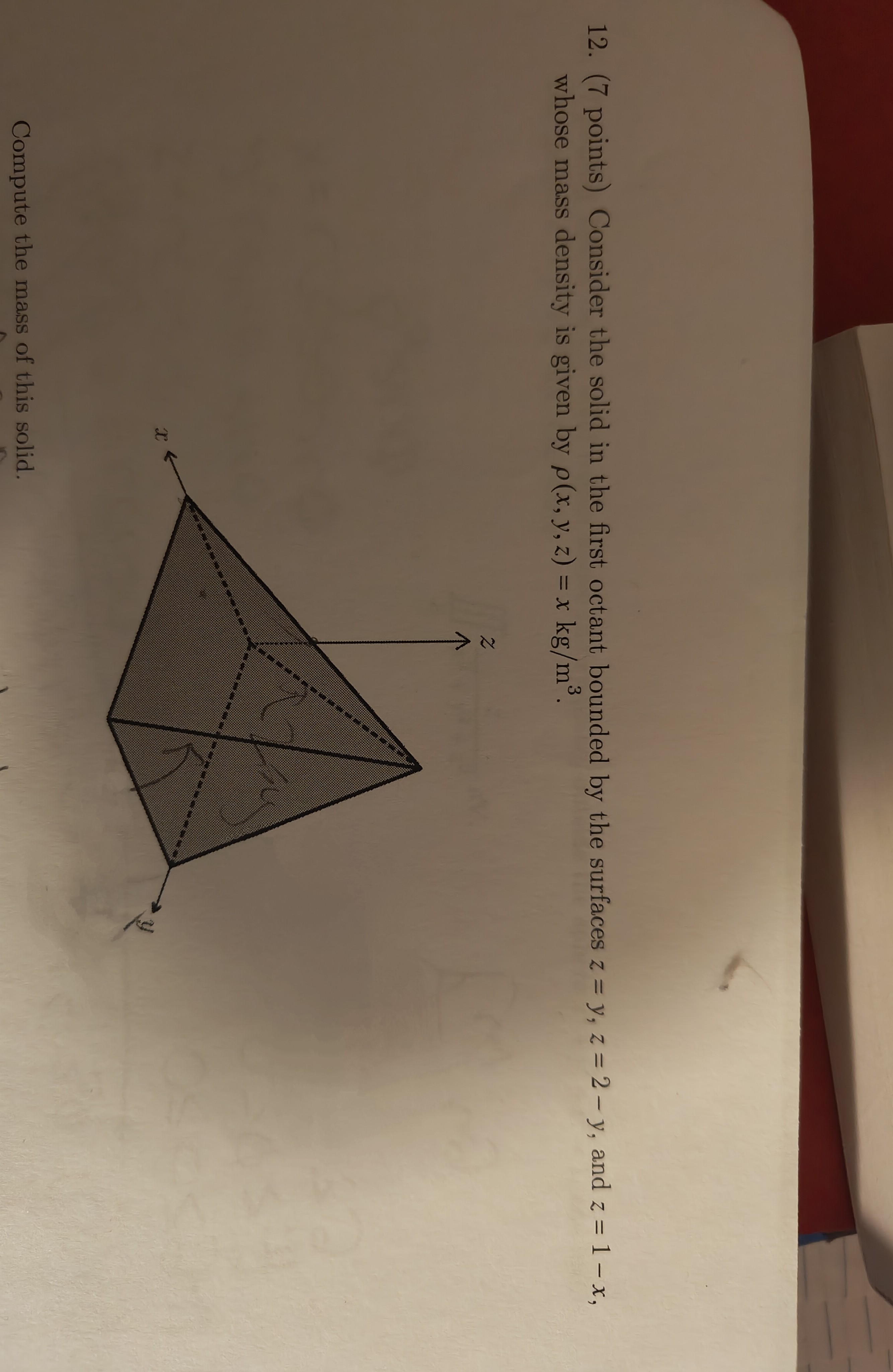 Solved (7 ﻿points) ﻿Consider the solid in ﻿the first octant | Chegg.com