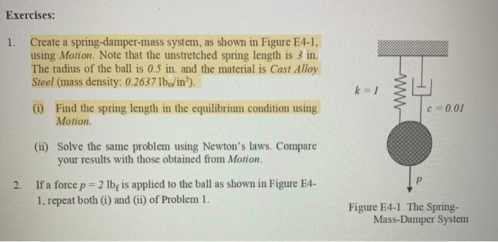 Solved Exercises: 1. Create a spring-damper-mass system, as | Chegg.com
