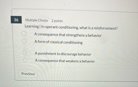 Solved Multiple Choice 2 ﻿pointsLearning | ﻿In operant | Chegg.com