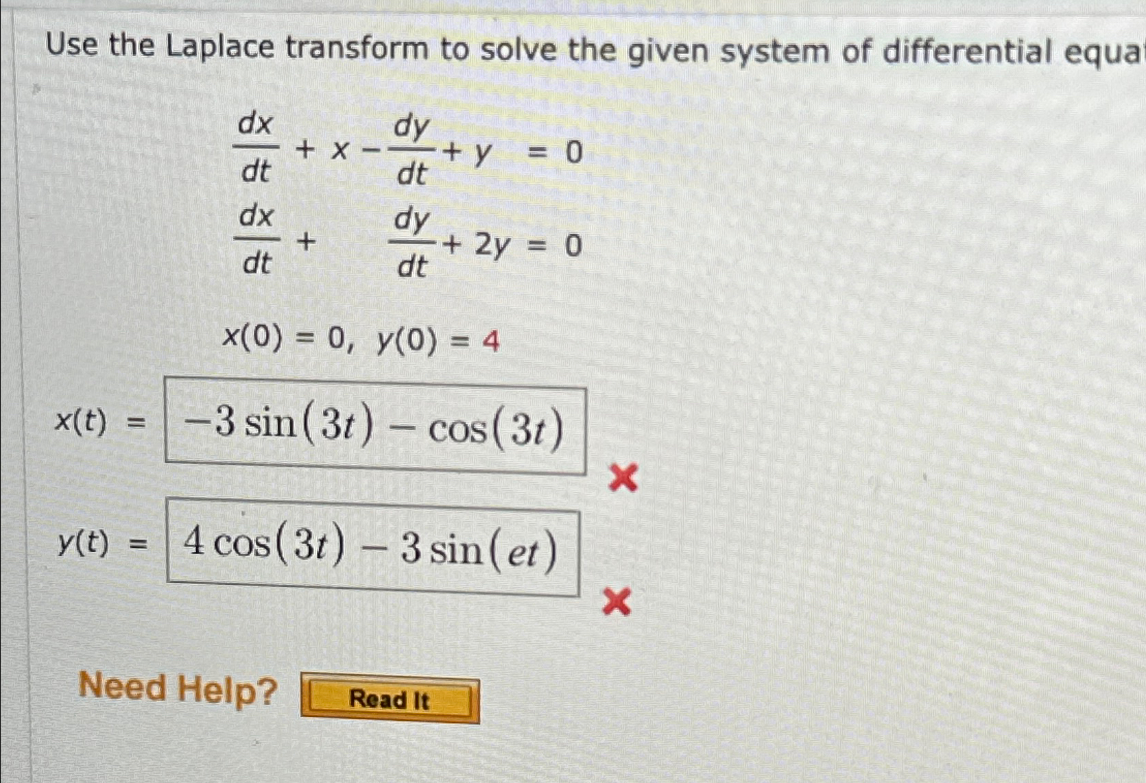Solved Use the Laplace transform to solve the given system | Chegg.com