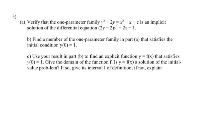 Solved (a) Verify that the one-parameter family y2−2y=x2−x+c | Chegg.com