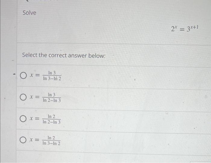 Solved Solve 2+ = 3x+1 Select the correct answer below: x= | Chegg.com