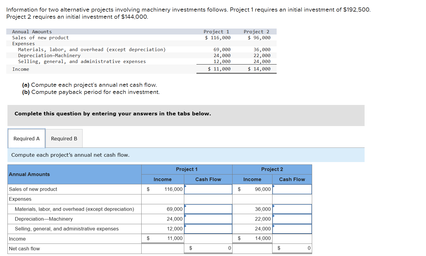 Solved Information for two alternative projects involving | Chegg.com
