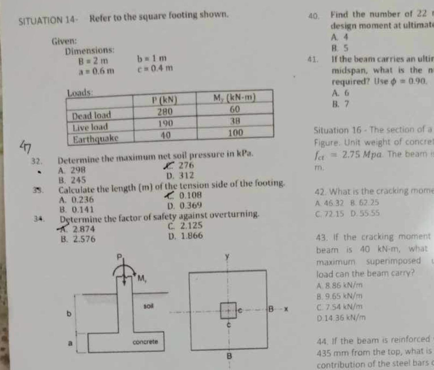 Solved SITUATION 14. ﻿Refer to the square footing | Chegg.com